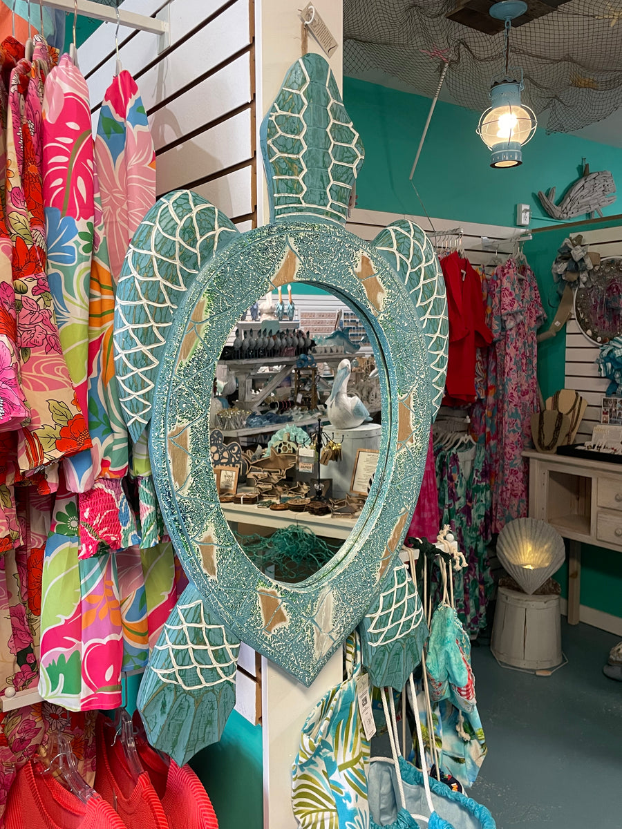 Carved Wooden Sea Turtle Mirror – Coral Cottage Boutiques